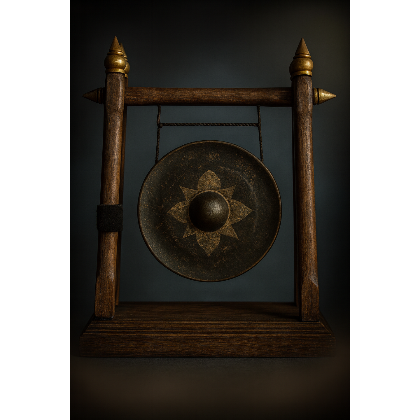 Traditional Thai Table Gong on Teak Base